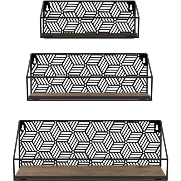 Wall Decor | Floating Wall Shelves Set Of 3 Six Pointed Star Pattern ...